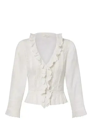DÔEN Eldoris Ruffled Cotton Blouse - White