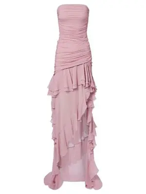 Blumarine Asymmetric Ruffled Georgette Gown - Pink