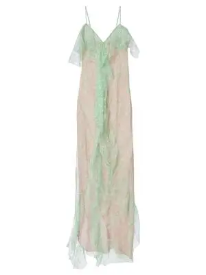Blumarine Ruffled Sheer Lace Gown - Green