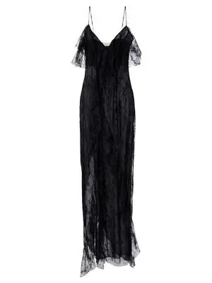 Blumarine Ruffled Sheer Lace Gown - Black