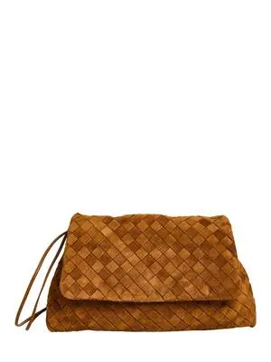 Bottega Veneta Giorno Intrecciato Suede Shoulder Bag - 2588 Amber-gold