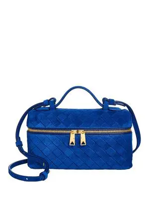 Bottega Veneta Intrecciato Suede Vanity Case - 4297 Blue Royal-gold