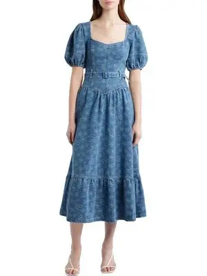 ZOE AND CLAIRE Jacquard Belted Midi Dress - Denim