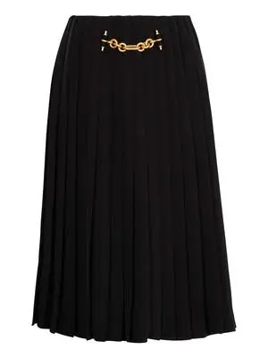 Balmain Pleated Midi Skirt With Embellished Detail - Black