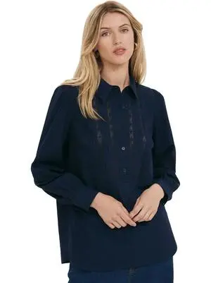 FINERY LONDON Remy Lace Detail Shirt - Navy