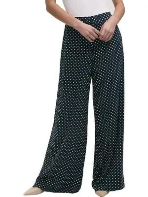FINERY LONDON Viscose Wide Leg Trousers - Navy Spot