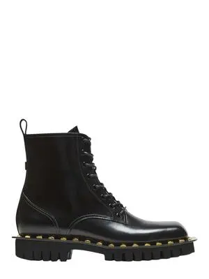 Balmain Glazed Leather Army Boots - Black