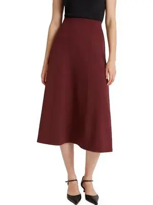 FINERY LONDON Mae Ponte Jersey Midi Skirt - Burgundy