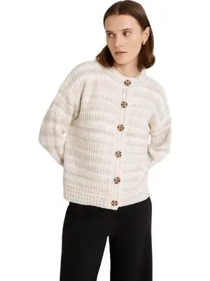 FINERY LONDON Whitney Round Neck Knitted Cardigan - Ivory Stripe