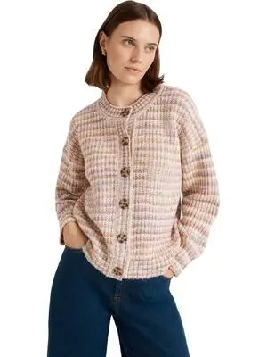 FINERY LONDON Whitney Round Neck Knitted Cardigan - Pink Stripe