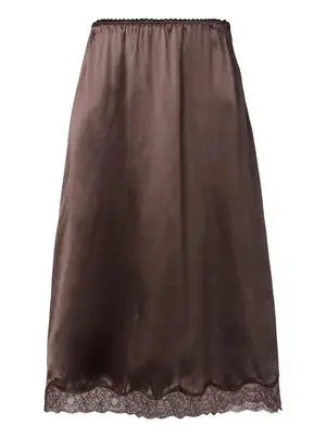 Magda Butrym Lace-trimmed Silk Satin Slip Skirt - Brown