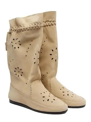 Isabel Marant Welky Laser-cut Suede Mid-calf Boots - Beige