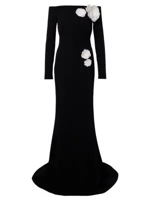 Safiyaa Rory Floral-appliqué Crêpe Gown - Black