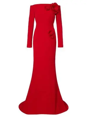 Safiyaa Rory Floral-appliqué Crêpe Gown - Red