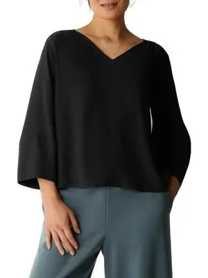 Eileen Fisher Lantern Sleeve Silk Top - Black