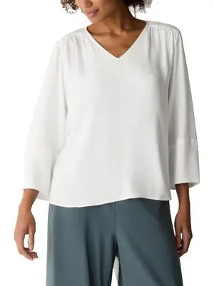 Eileen Fisher Lantern Sleeve Silk Top - Ivory