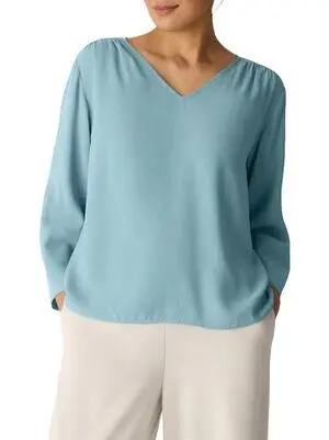 Eileen Fisher Lantern Sleeve Silk Top - Seafoam
