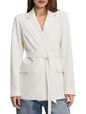 Good American Essential Belted Suit Blazer - Chestnut Pin Stripe