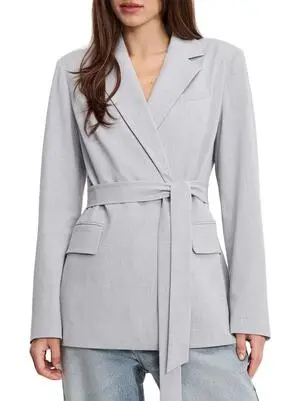 Good American Essential Belted Suit Blazer - Crosshatch Grey