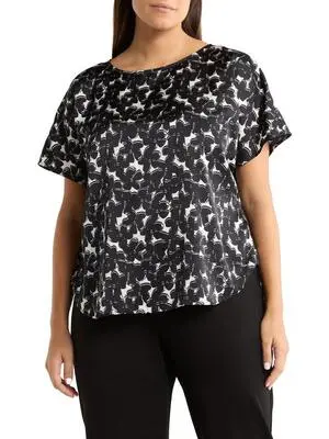 Anne Klein Floral Print Satin Top - Anne Black/white Dove