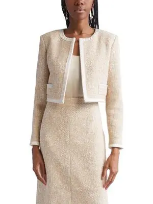 St. John Satin Trim Tweed Jacket - Latte Ecru Multi