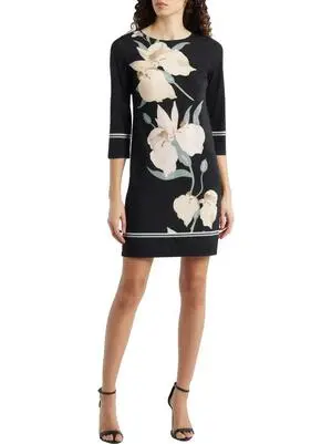 Anne Klein Floral Jersey Shift Dress - Anne Black Multi