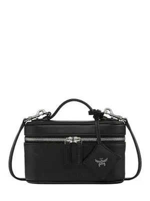 Mcm Vanity Case In Maxi Monogram Leather - Black