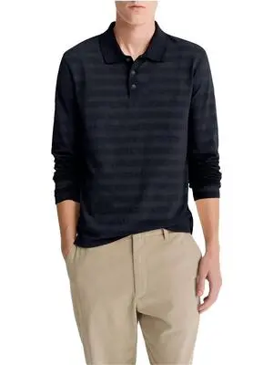 Vince Jacquard-Stripe Cotton Long-Sleeve Polo Shirt Black