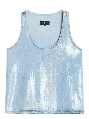 7 For All Mankind Shimmer Long Tank - Denim