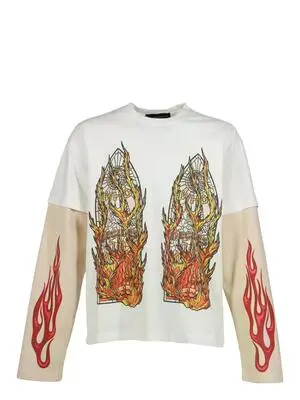 WHO DECIDES WAR BY EV BRAVADO Flame Print Layered T-shirt - White