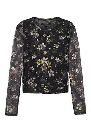 ALLSAINTS Ellie Floral-print Stretch-mesh T-shirt - Vine Black