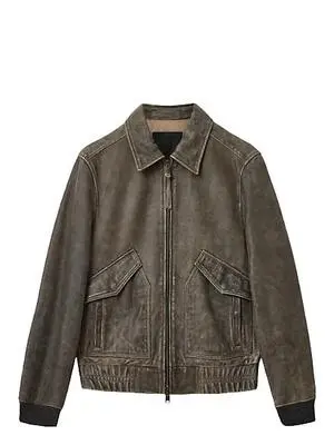 ALLSAINTS Marland Leather Aviator Jacket - Black Beige