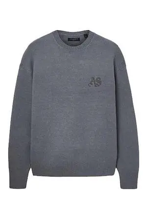 ALLSAINTS Icon Brand-embroidered Knitted Jumper - Slate Blue