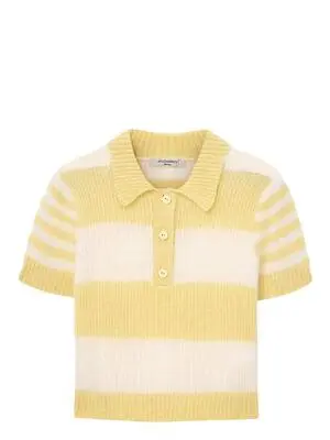 ALLSAINTS Clem Striped Knitted Polo Shirt - Hay Yellow/whi