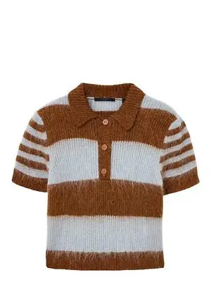 ALLSAINTS Clem Striped Knitted Polo Shirt - Steel Blue/cog