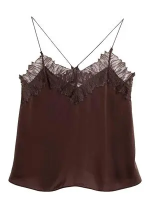 IRO PARIS Silk Cami With Lace Trim Mocha