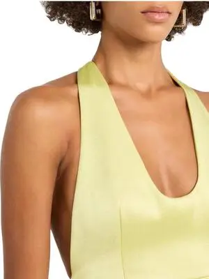 ET OCHS Constance Racerback Satin Halter Gown - Celery