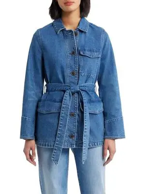 Caslon Belted Denim Chore Jacket - Medium Wash