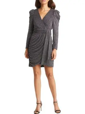 Eliza J Metallic Long-sleeve Dress - Silver