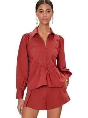 Rebecca Taylor Rachelle Pop Over Blouse - Burnt Sienna