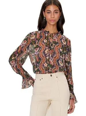Rebecca Taylor Isha Printed Blouse - Navy Combo