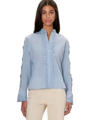 Rebecca Taylor Lorelai Embroidered Cotton Shirt - Chambray