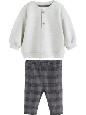 NEXT Henley Sweatshirt & Check Pants Set - Grey