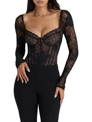 House Of Cb Aneira Lace Corset Top - Black