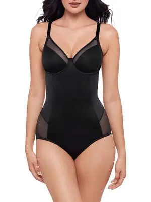 MIRACLESUIT® Sheer Mesh Trim Underwire Shaping Bodysuit - Black