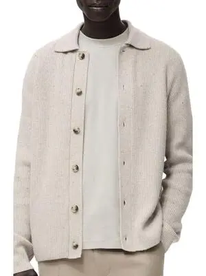 Mango Ribbed Collar Cardigan - Light/pastel Grey