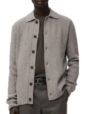 Mango Ribbed Collar Cardigan - Medium Brown Grey