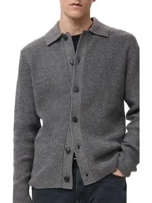 Mango Ribbed Collar Cardigan - Medium Heather Grey
