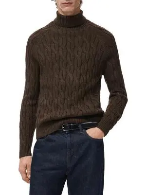 Mango Cable Stitch Turtleneck Sweater - Brown