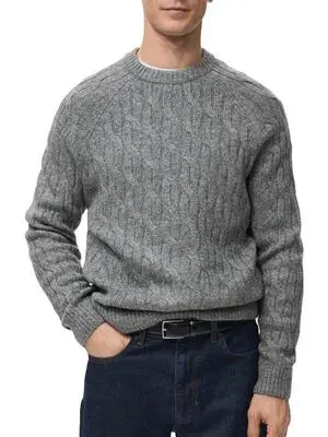 Mango Cable Crewneck Sweater - Grey